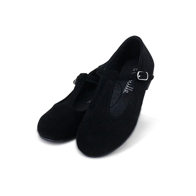 Camille Bella T-Strap Shoes - Black Suede – Head Shoulders Toes & Bows