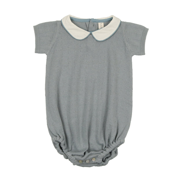 Lilette Dotted Knit Romper - Blue – Head Shoulders Toes & Bows