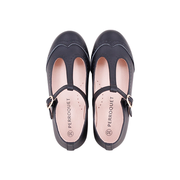 Perroquet Girls Leather T-Strap Wingtip Mary Janes - Black – Head ...