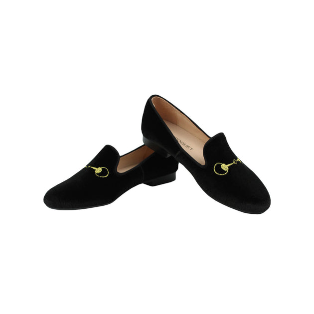 Perroquet Girls Velvet Smoking Shoes with Embroidery - Black – Head ...