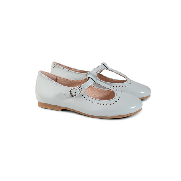 RayBelle High-Sheen Leather T-Strap Shoes - Slate – Head Shoulders Toes ...
