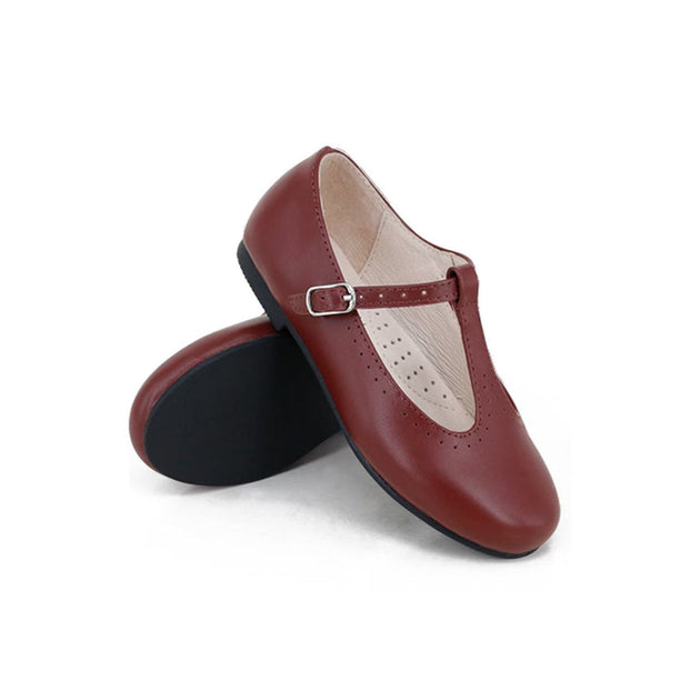 Camille Bella T-Strap Shoes - Cherry Leather – Head Shoulders Toes & Bows
