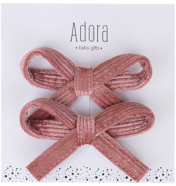 Adora Mini Corduroy Bow Clip Set - Old Rose Corduroy – Head Shoulders ...